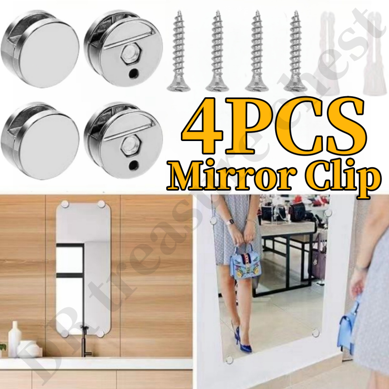 4pcs Mirror Clip/Glass Clip Holder/Mirror Glass Clip Set/With Screw/Wall-Mounted Mirrors Bracket ...
