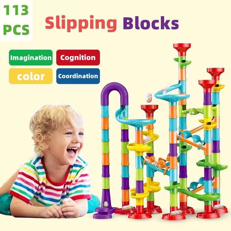50/113Pcs Marble Race Run Maze Balls Toys DIY Assembly Building Blocks ...