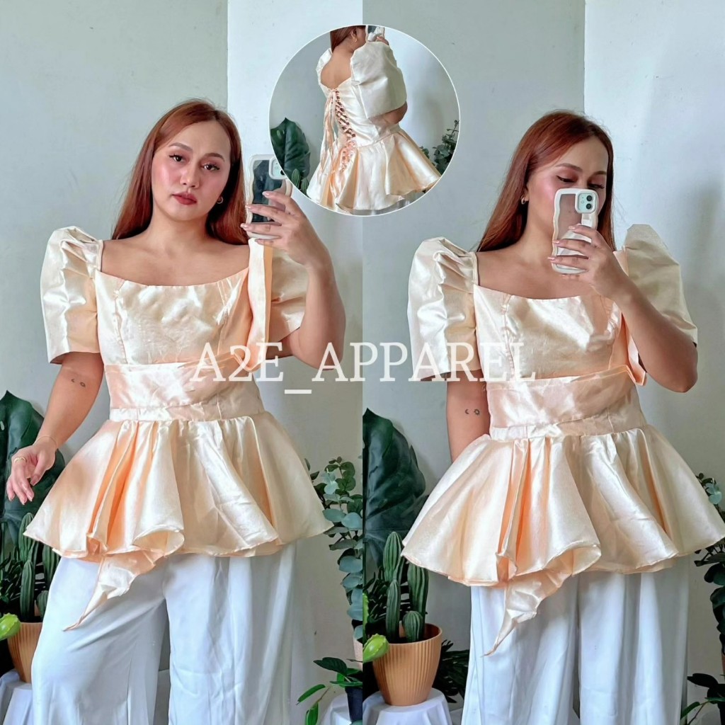 A2E | Angela Top | Modern Filipiniana Peplum Top Sturdy Sleeves ...