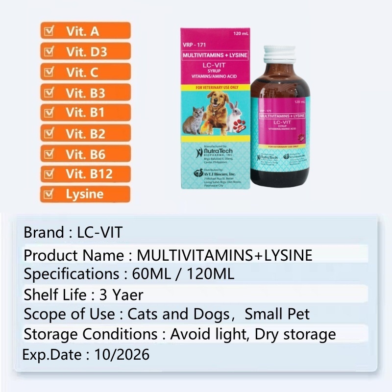 LC-Vit Multivitamins+Lysine, Pet Multivitamins For Cat Dog Vitamins 120 ...