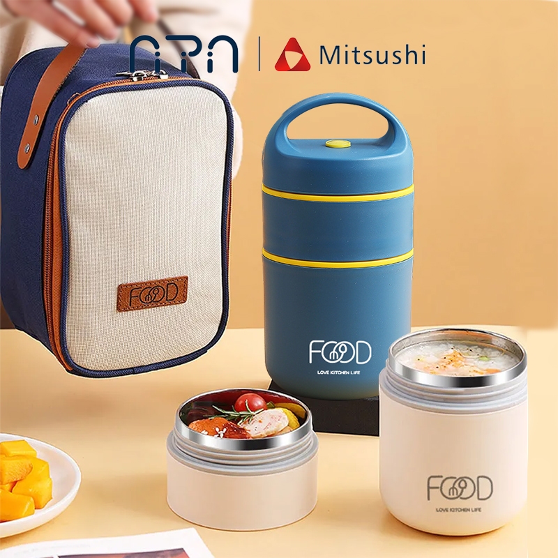 Nipiin 2 Layer Soup Lunch Box Stainless with Bag Thermal 304 Stainless ...