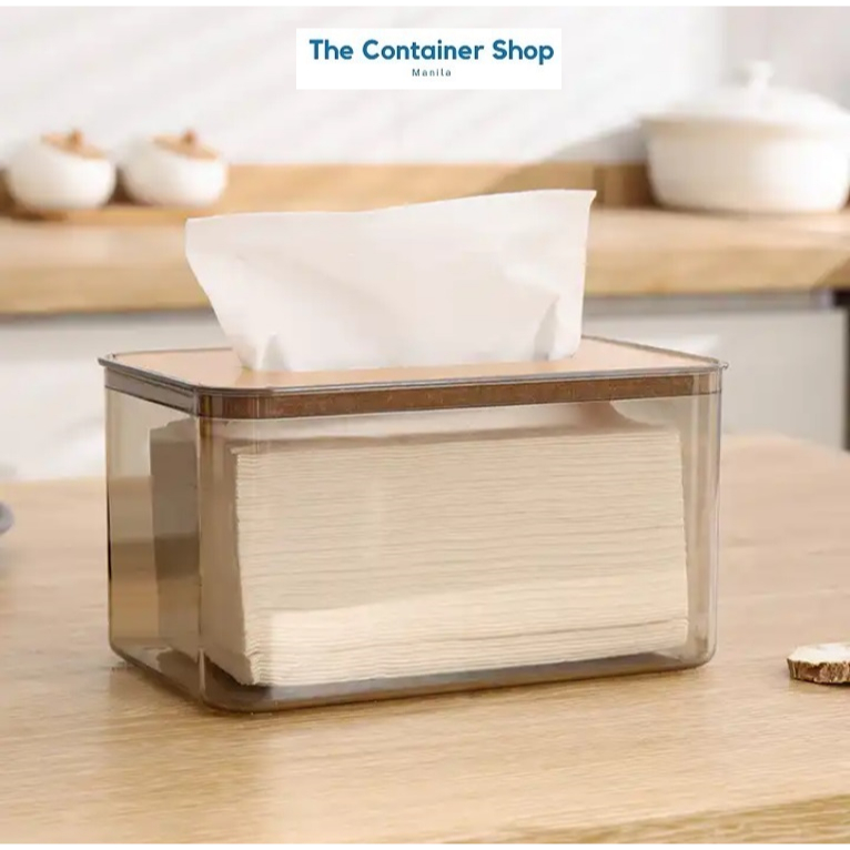 Container Shop Bamboo Wooden Cover Plastic Tissue Box Paper Holder ...