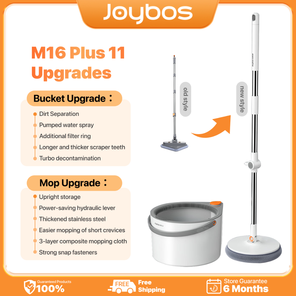 Joybos Self Wash Spin Mop M16 White Spinner Flat 360 Rotating Cleaner With Turbo Flushing Bucket ...