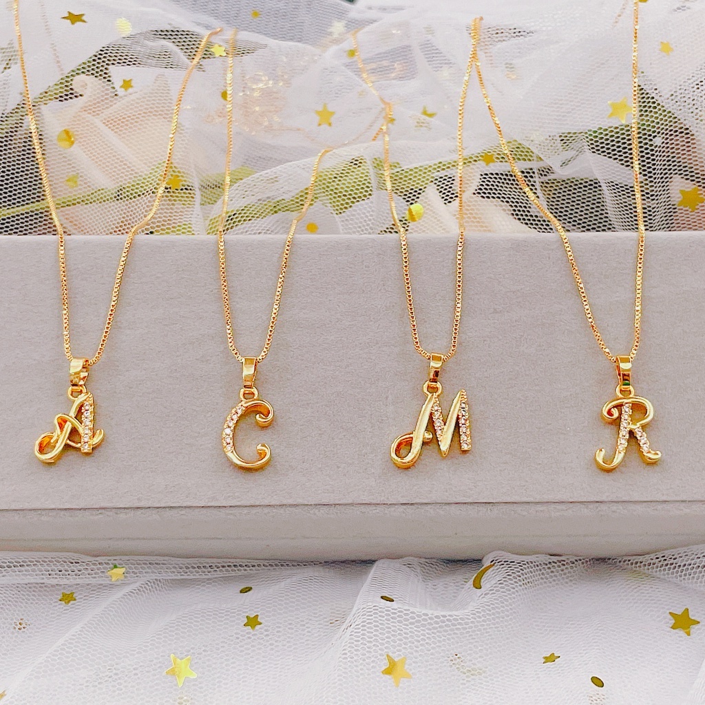 Tala for you 18K Gold Diamond Alphabet Necklace Fashion Women's ...