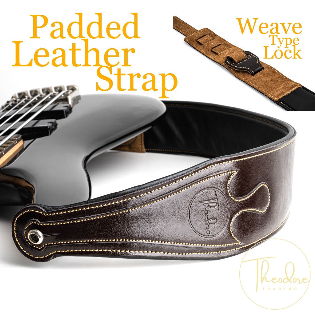 Theodore Semi-Thick Padded Leather Guitar Strap Weave-Lock Type ...