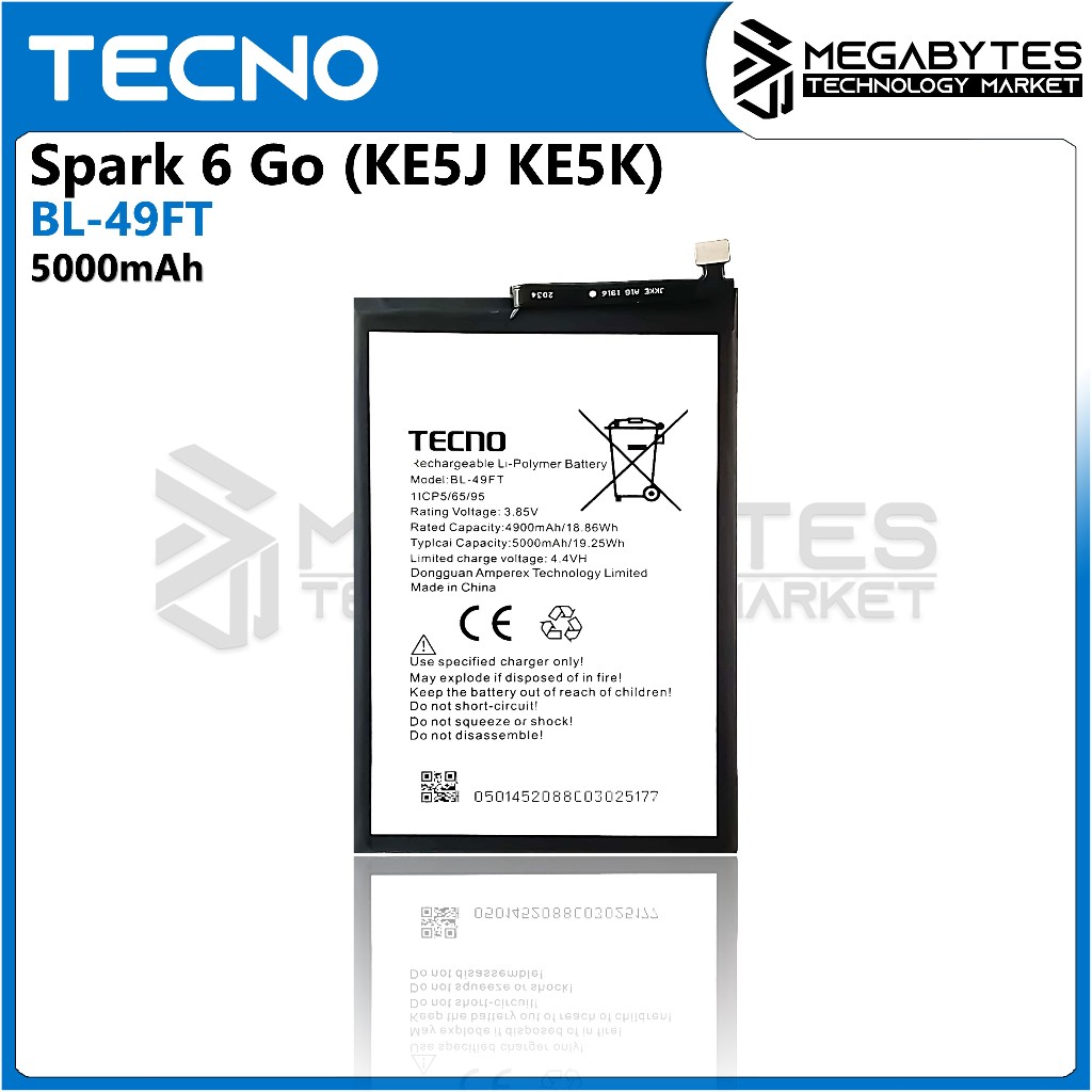 Megabytes Battery for Tecno Spark 6 Go | KE5J KE5K BL-49FT | Shopee ...