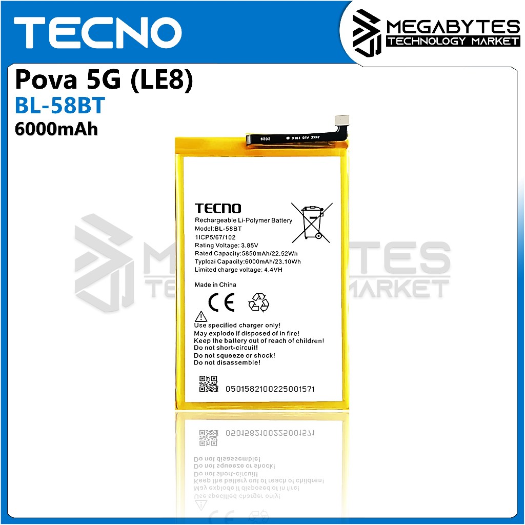 Original Battery for Tecno Pova 5G Model LE8 BL-58BT | Shopee Philippines
