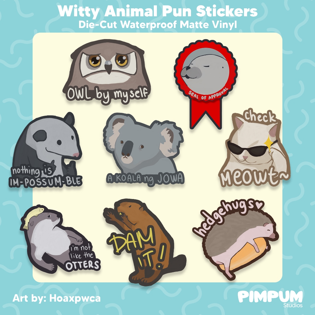 Cute Witty Animal Puns Stickers | Die-Cut Waterproof Matte Vinyl ...