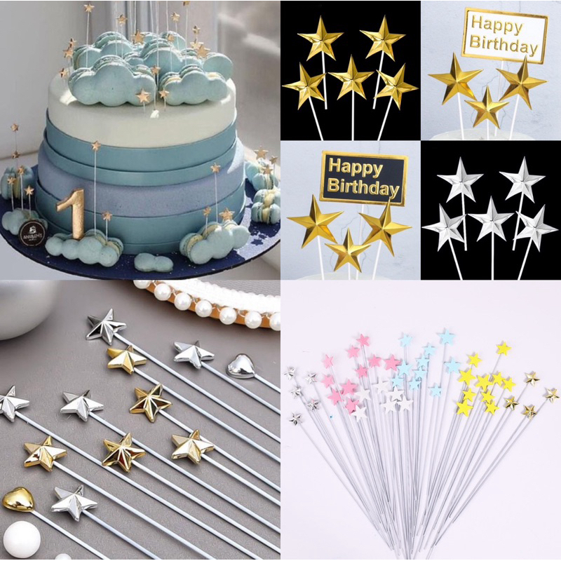 Long Star Cake Topper Stick Mini Star Cake Decoration happy christening ...