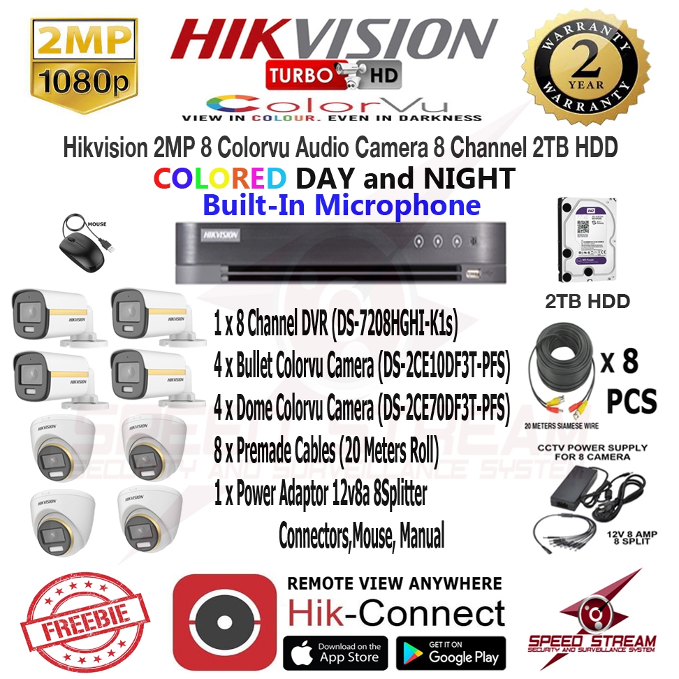 Hikvision Colorvu with Audio 2MP 8 Camera 8 Channel DVR 2TB HDD CCTV ...