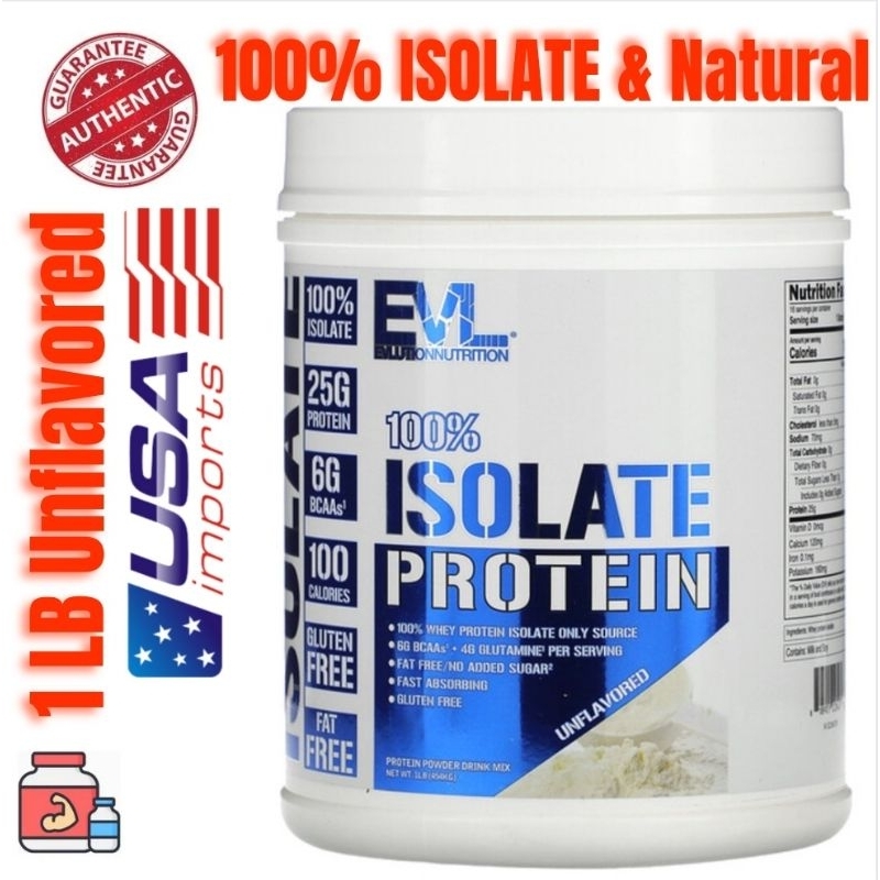 EVL 100% Isolate Protein, Unflavored Isolate Whey Protein, 1 lbs EXP ...