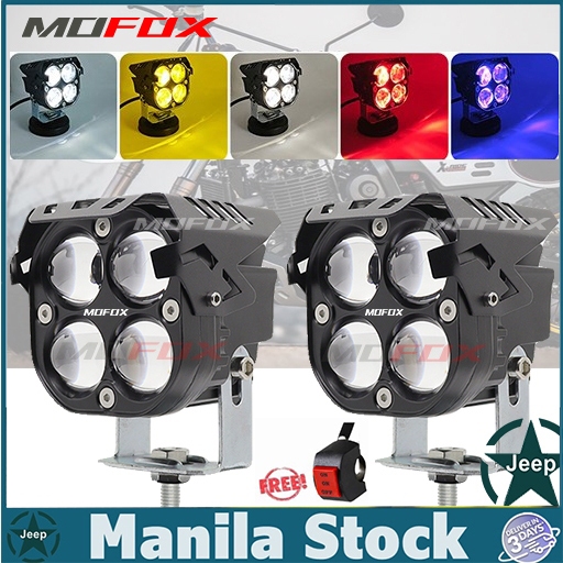 MOFOX D2-1 LED Motorcycle Lights Hi/Low Beam Angel Eyes Red Blue DRL ...