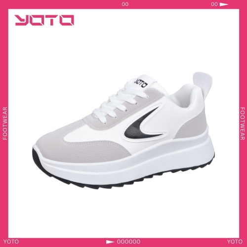 【YOTO】Women Lace-up Rubber Shoes Made with Leather Casual Low-cut ...