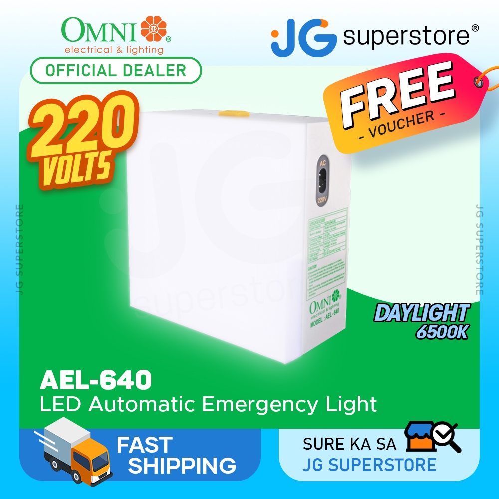 OMNI AEL-640 LED 6500k Automatic Square Emergency Light w/ USB Charger, 15-34 Hours Performance ...