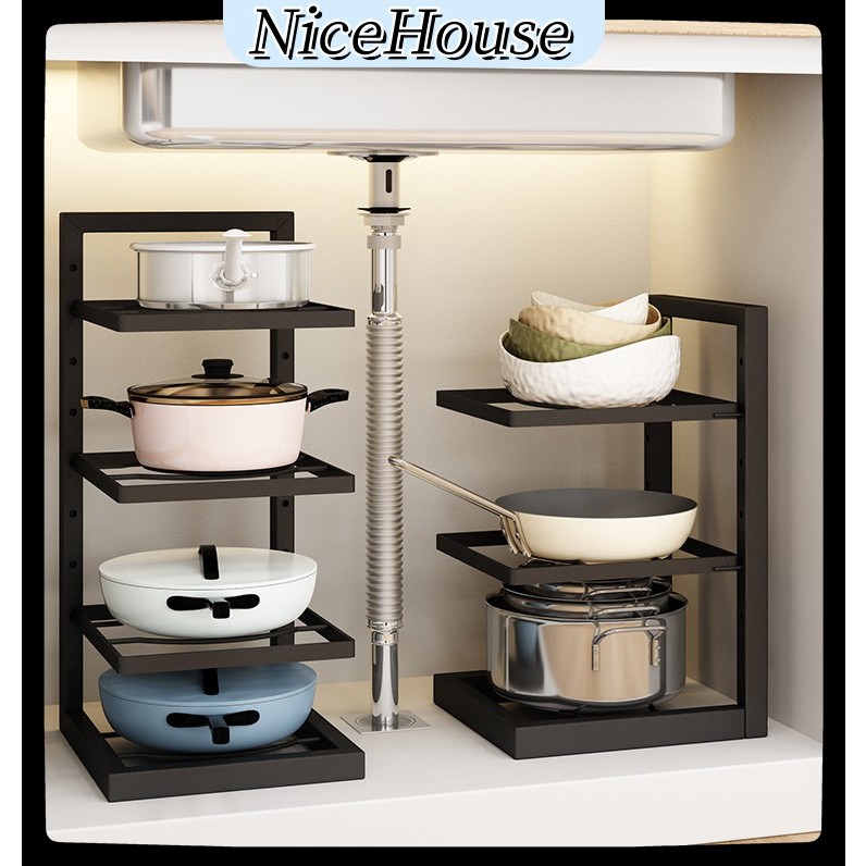 Pot Rack Organizers 2/3/4/5 Tier Adjustable Pot Racks Pot and Pan ...