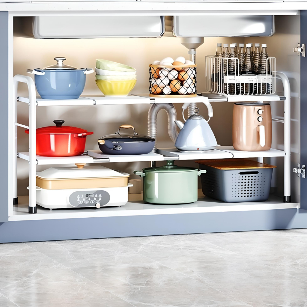 2 Layers Kitchen Expandable Storage Rack Under The Sink Kitchen ...
