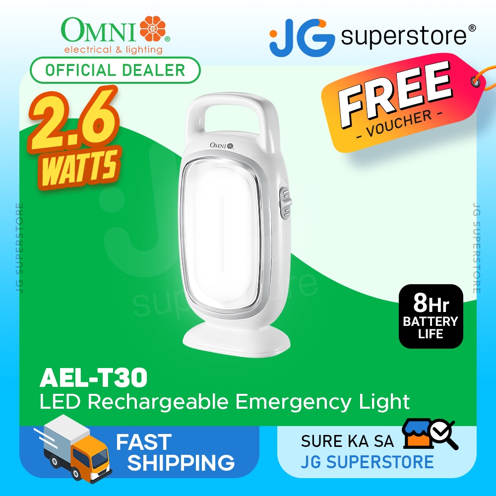 OMNI AEL-T30 LED Rechargeable Emergency Light 2.6W 220V 1200mAh with 4 to 8 Hours Performance ...