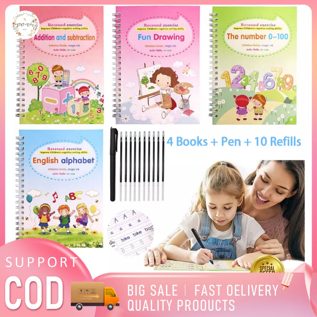 CICI 4 Book/Set English Sank Magic Book For Kids Writing Paste ...