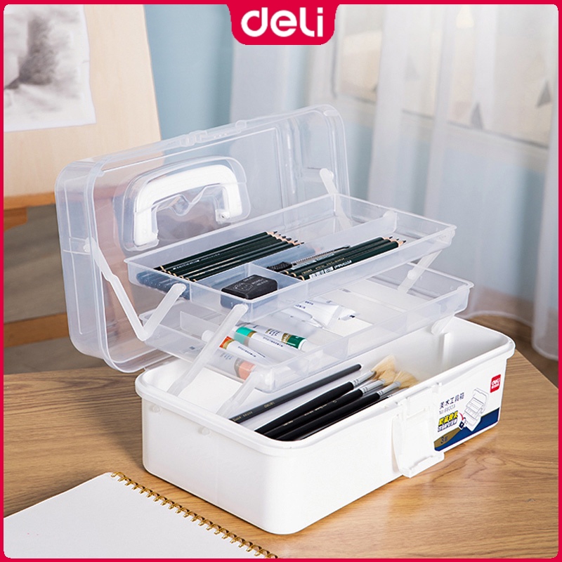 Deli 68302/68303 Painting Box Drawing Storage Box School Supplies White ...