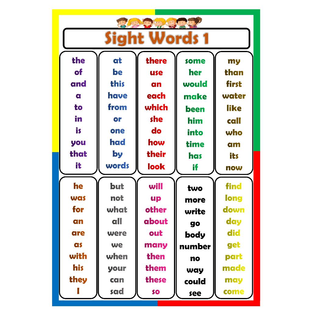 Laminated Educational Chart - Sight Words 1 - A4 - with random freebie ...
