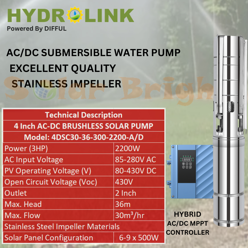 2200W 3HP Head 255 Meters 150 Meters 120 Meters 4 Inch AC-DC SUBMERSIBLE Solar Water Pump ...