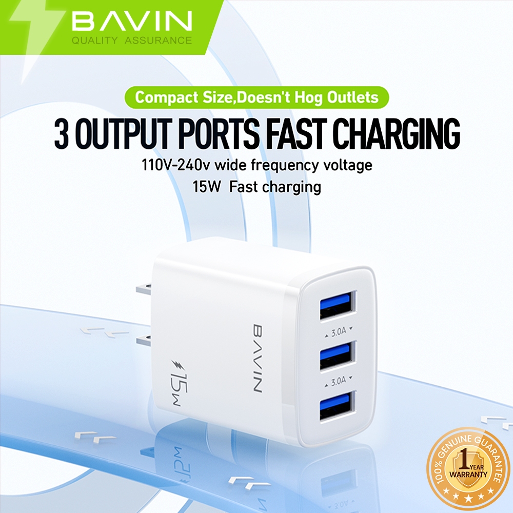 BAVIN PC906 15W Fast Charging Travel Adapter Charger with 3 Output ...