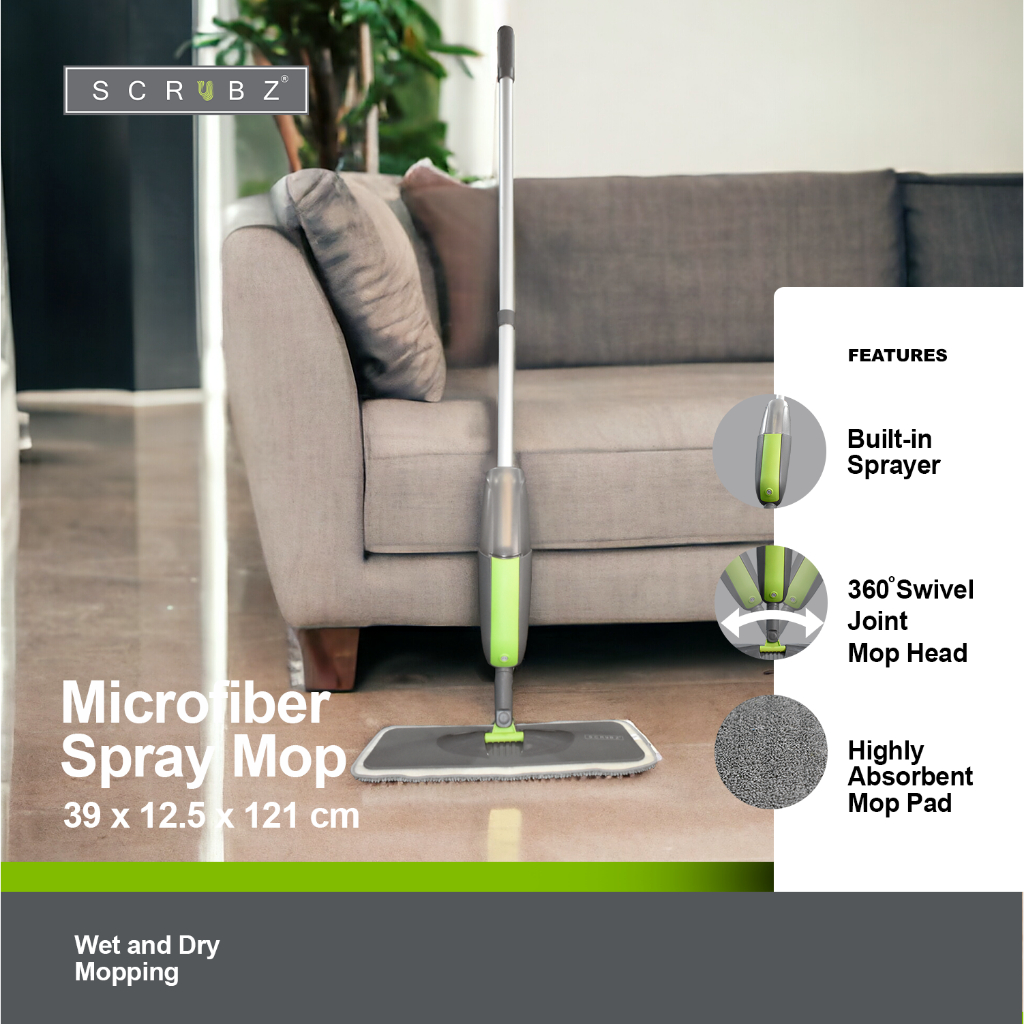 SCRUBZ Spray Mop 38x121cm Microfiber Floor Mop Household Cleaning Tools ...