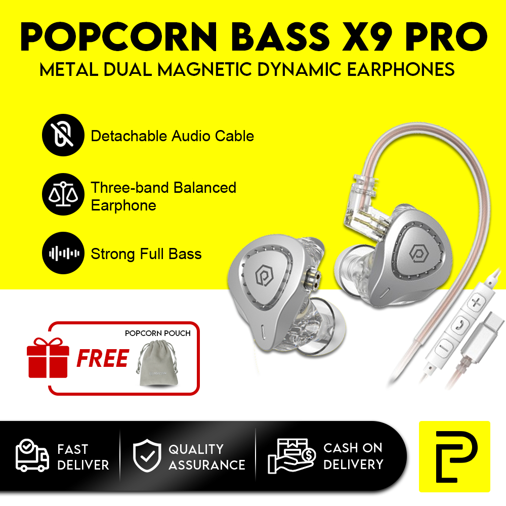 Popcorn Bass X9 Pro Metal In Ear Dynamic Earphone HIFI DJ with Mic ...
