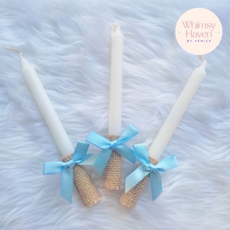 Light Blue Debut Candle Small Boho Rustic Baptismal Candle Christening ...