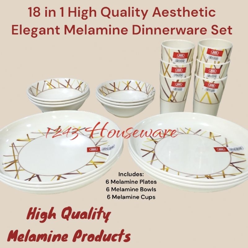 18 in 1 High Quality Aesthetic Elegant Melamine Dinnerware Set | Shopee Philippines