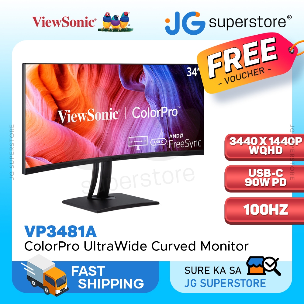 ViewSonic VP3481a ColorPro 34" WQHD 3400 x 1440 100Hz HDR10 VA Ultra-Wide Display Monitor for PC ...