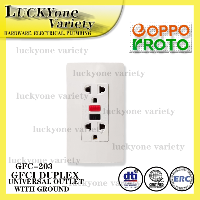 GFC-203 (2 GANG)GFCI DUPLEX UNIVERSAL OUTLET W/ GROUND (EOPPO/ROTO ...