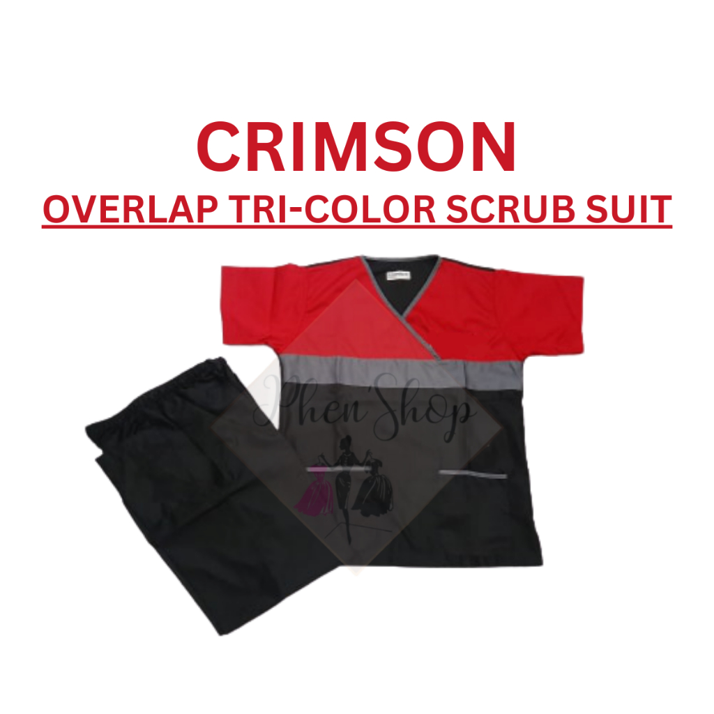 SCRUB SUIT SET OVERLAP TRI-COLOR ( CRIMSON ) | Shopee Philippines