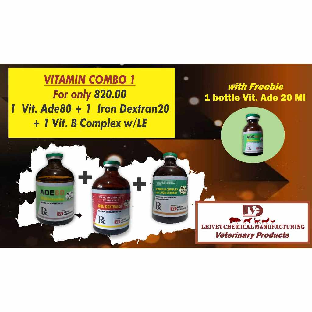 LeiVet Enterprises Vitamin Combo 1 (IRON DEXTRAN20 + ADE80 + VITAMIN B ...