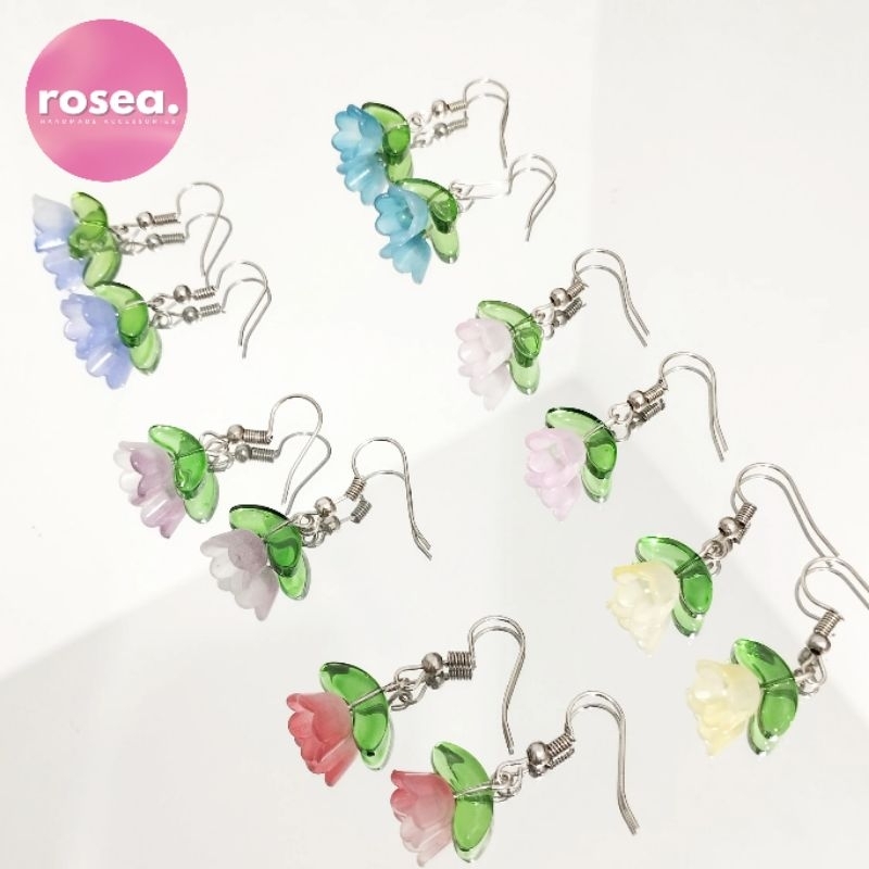 Shiny Glass Two-Color Lily Flower Earrings | Shopee Philippines