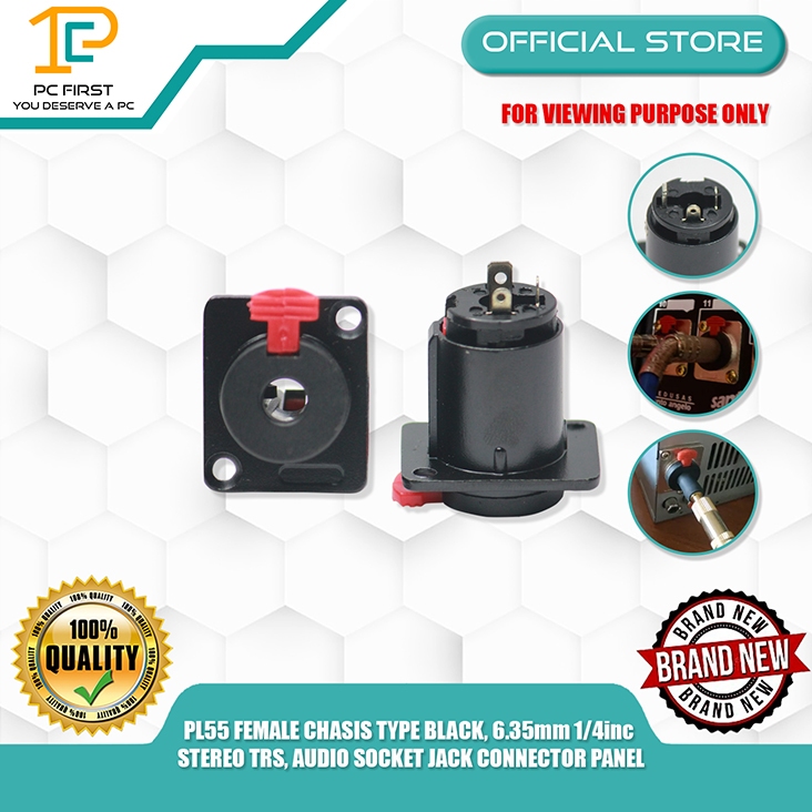 PL55 FEMALE CHASIS TYPE BLACK, 6.35mm 1/4inc STEREO TRS, AUDIO SOCKET ...