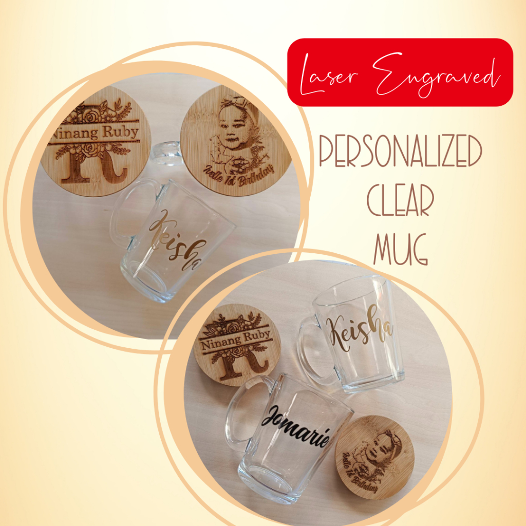 Laser Engraved Personalized Clear Mug 300ml with Lid | Shopee Philippines