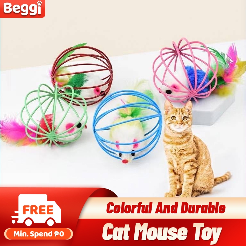 Cat Mouse Toy Chasing Toy Plush Mouse In Cage Pet Interactive Cat Toy ...