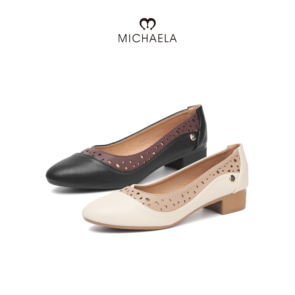MICHAELA Hollow Contrasting Colors Pumps Elegant Stylish Thick Heels for Office Ladies MSH67027 ...