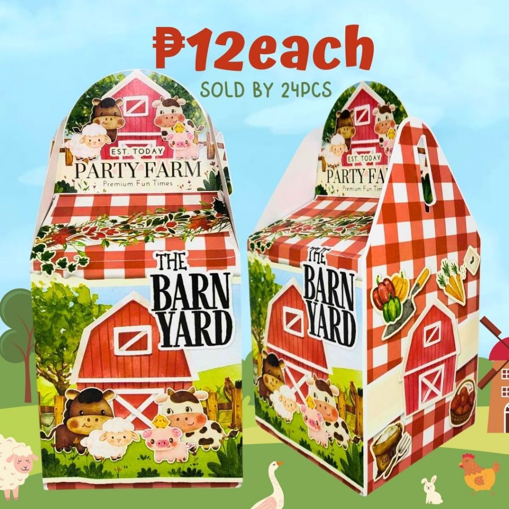 FP1914 (24 PCS) Farm Animals Barnyard Red Barn Gift Loot Bag Box ...