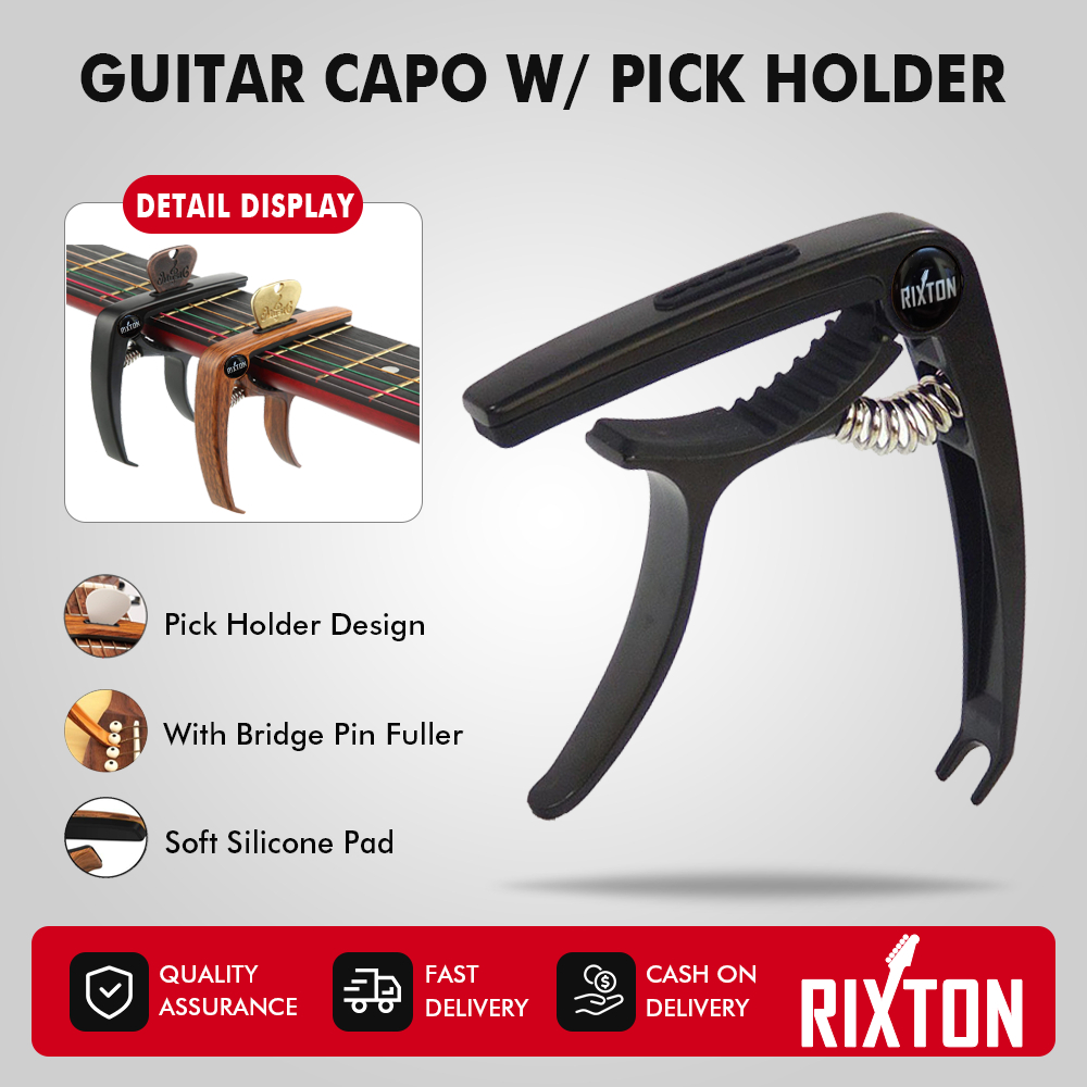 RIXTON Guitar Capo with Pick Holder Slot Metal Wood Grain Easy Change ...