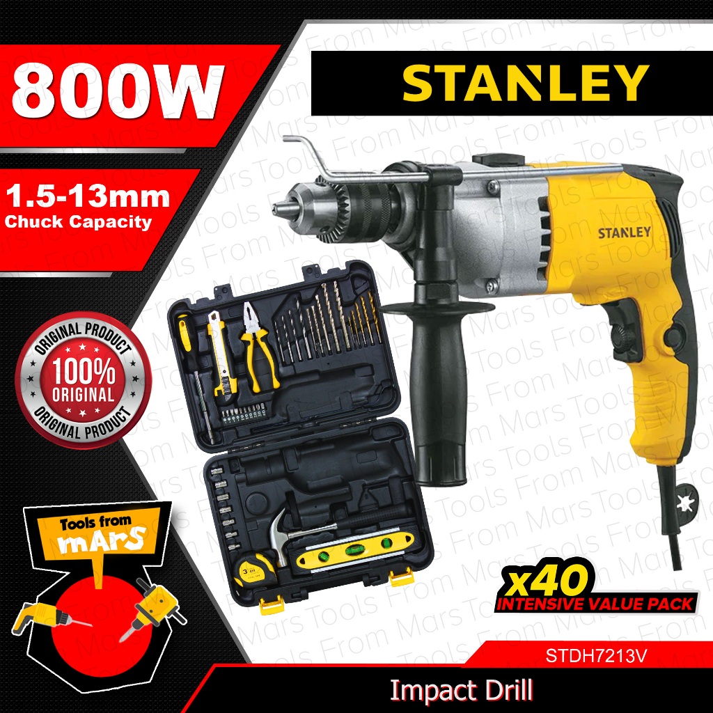 Stanley Percussion Drill Value Kit Impact Drill 13mm 800W Screwdriver ...