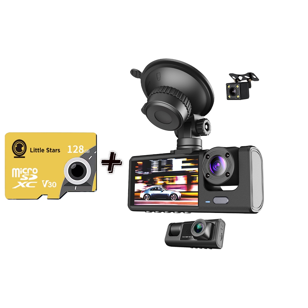 3 Cameras Dash Cam For Car Front And Back Full HD 1080P Driving Inside ...