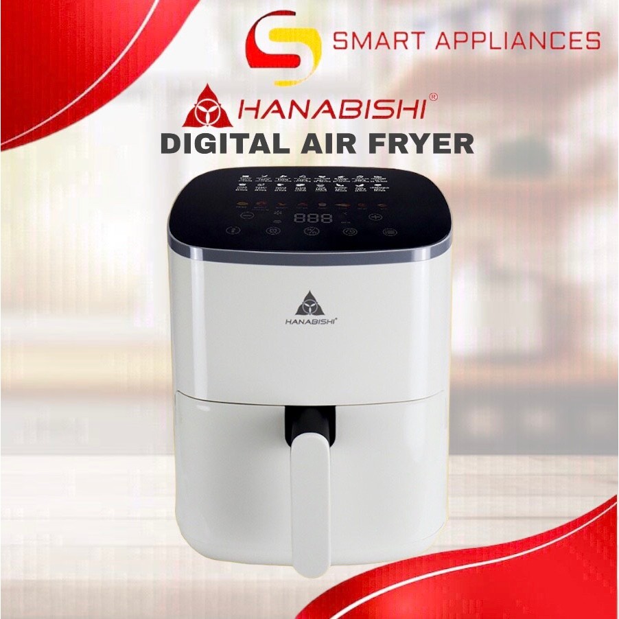 Hanabishi Digital Air Fryer White / Aesthetic 5 liters Bake Roast Toast ...