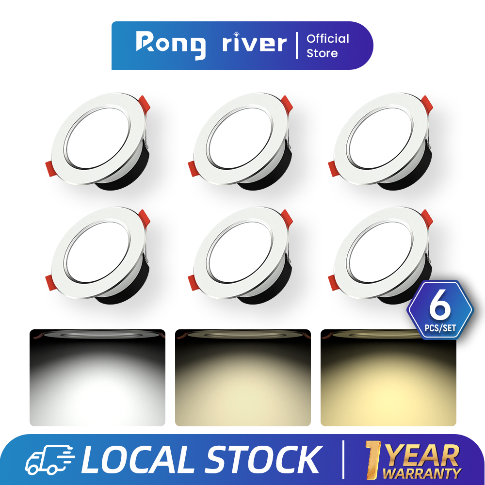 RONG RIVER 6PCS 5W Pin Light LED Ceiling 3 Color Recessed Downlight ...