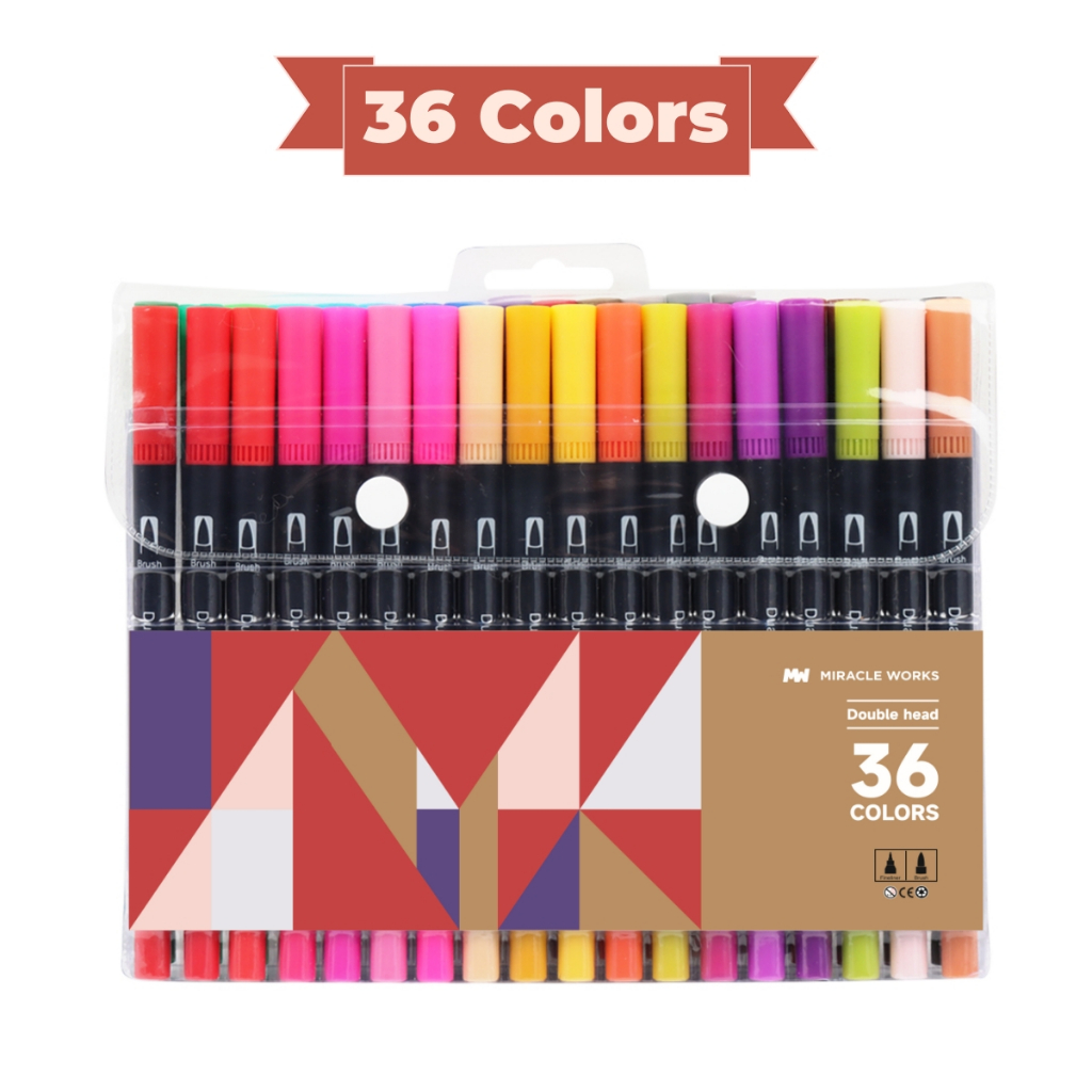 MW 24/36/48/60/80/100/120 Colors Watercolor Brush Pen Dual Tip Marker ...