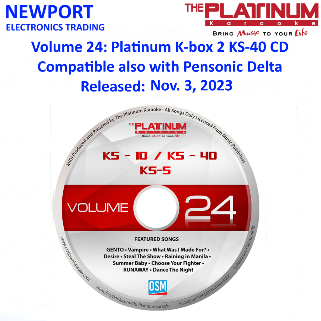 ORIGINAL VOLUME 24 KARAOKE CD OF PLATINUM K-BOX 2 KS-40 WITH BIG SONG LISTS OF VOL 22, 23, 24 ...