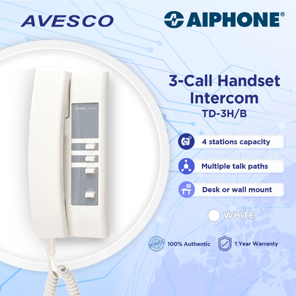 Aiphone | 3-Call Handset Intercom TD-3H/B | 3 talk paths for ...