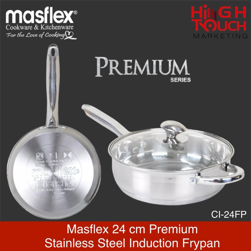 Masflex 24 cm Premium Stainless Steel Frypan With Tempered Glass Lid ...