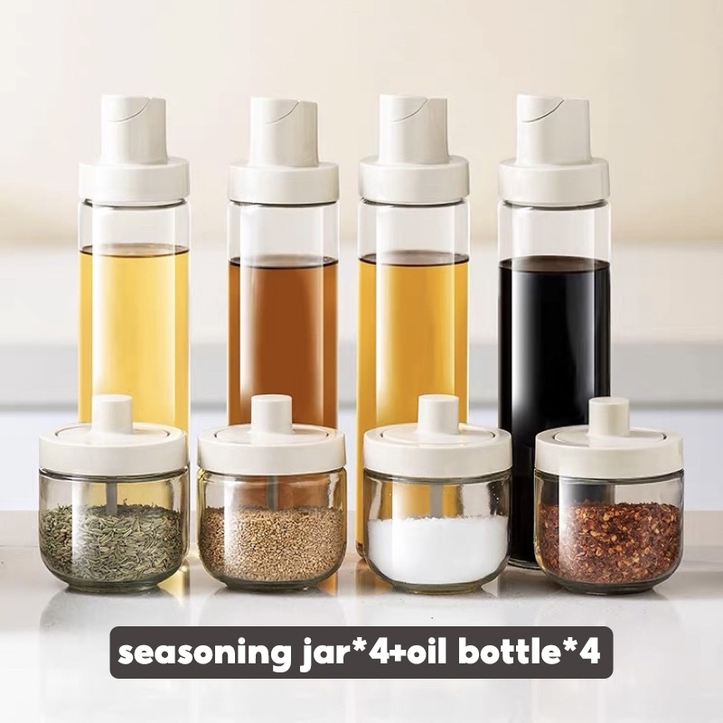 YOICE 8pcs Kitchen condiments bottle set Glass Oil Bottle condiments ...